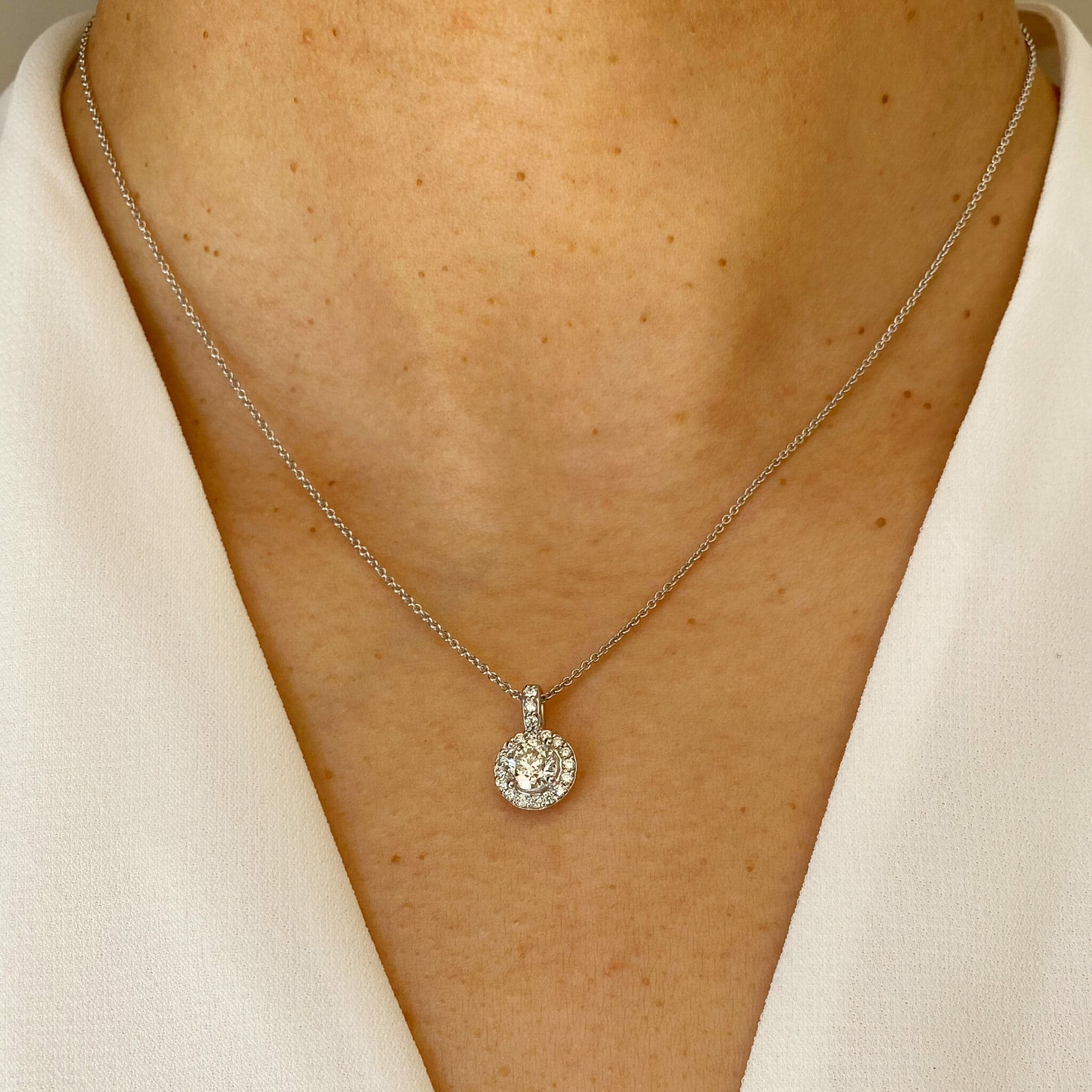 Elegant Round Diamond Halo Pendant Necklace