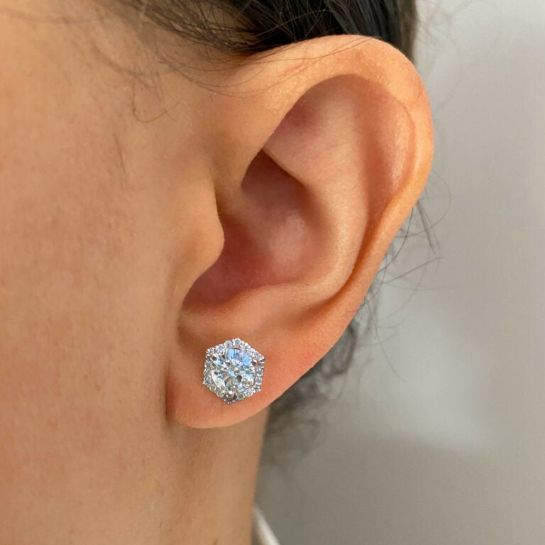 Hexagon Shaped Diamond Halo Earrings | blingadvisor.com