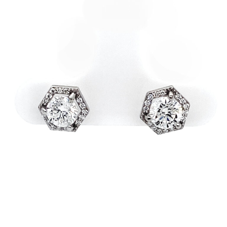 Hexagon Shaped Diamond Halo Earrings | blingadvisor.com